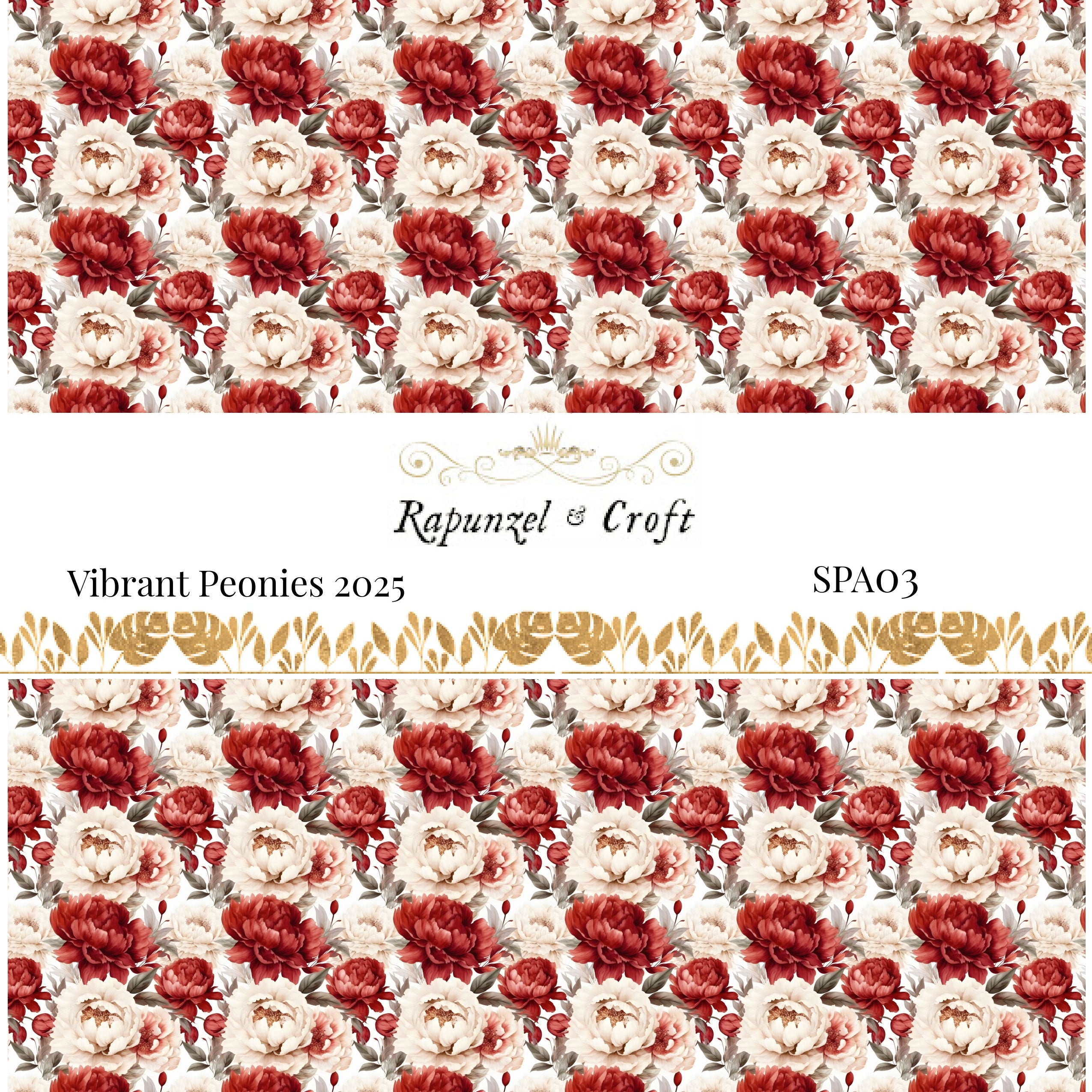 Peonies Red Cream Pink Transfer paper SPA03-2025 – Rapunzel & Croft